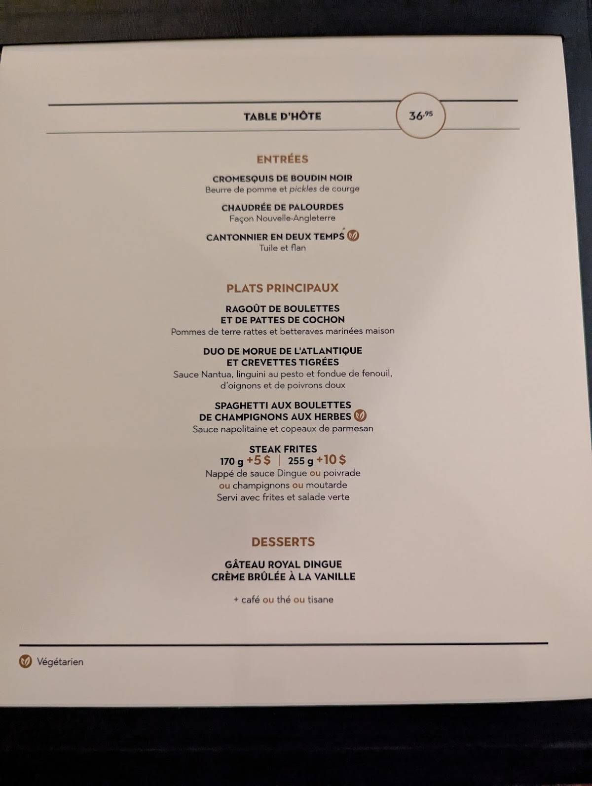Menu au Cochon Dingue Grande-Allée restaurant, Québec
