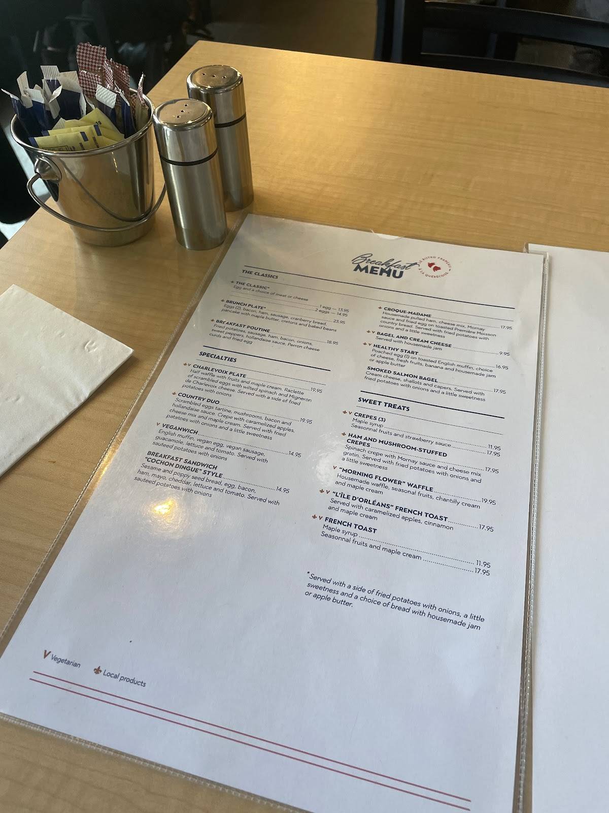 Menu au Cochon Dingue Grande Allée restaurant, Québec