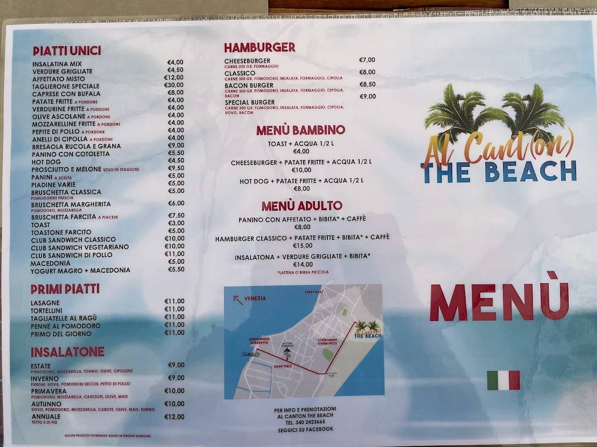 Menu at Coco Beach pub & bar, Venice