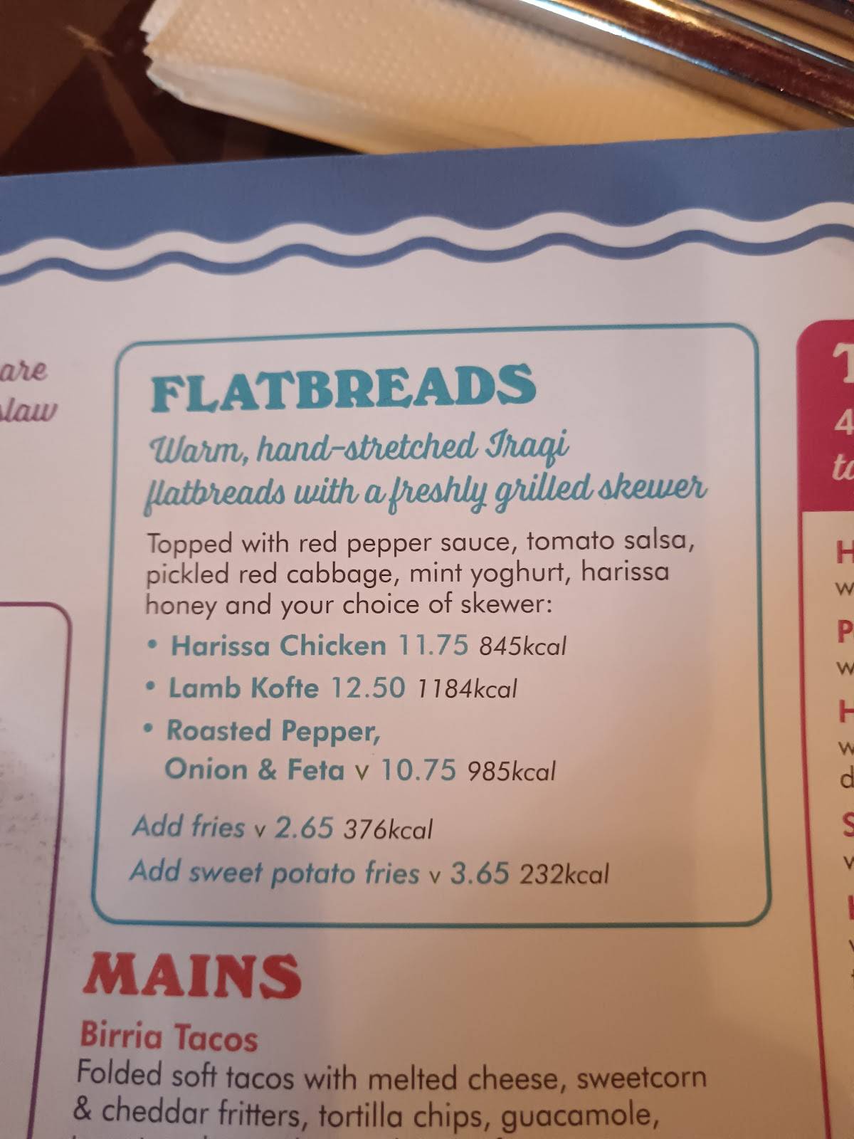 Menu at Cofio Lounge restaurant, Carmarthen