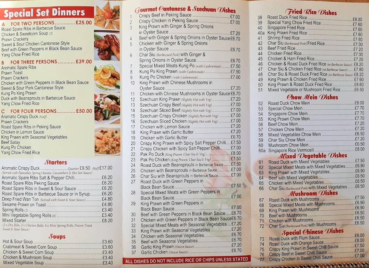 Menu at Colin Cheng fast food, Middlesbrough