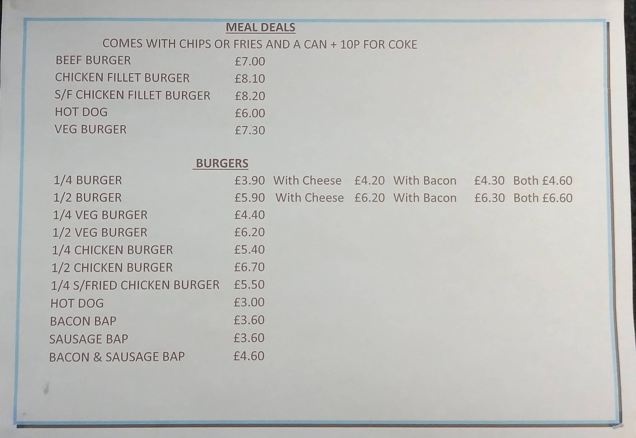 Menu at College Lane Fish Bar, Bodmin