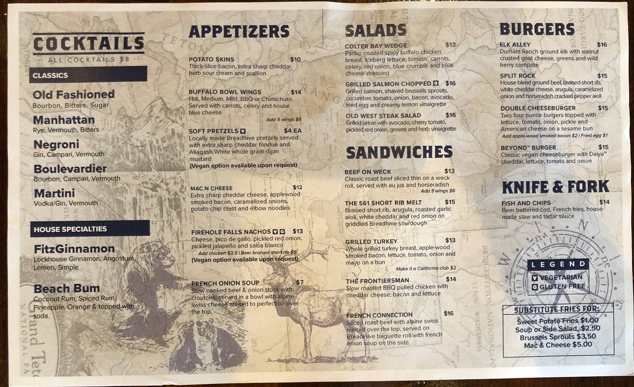 Menu at Colter Bay pub & bar, Buffalo