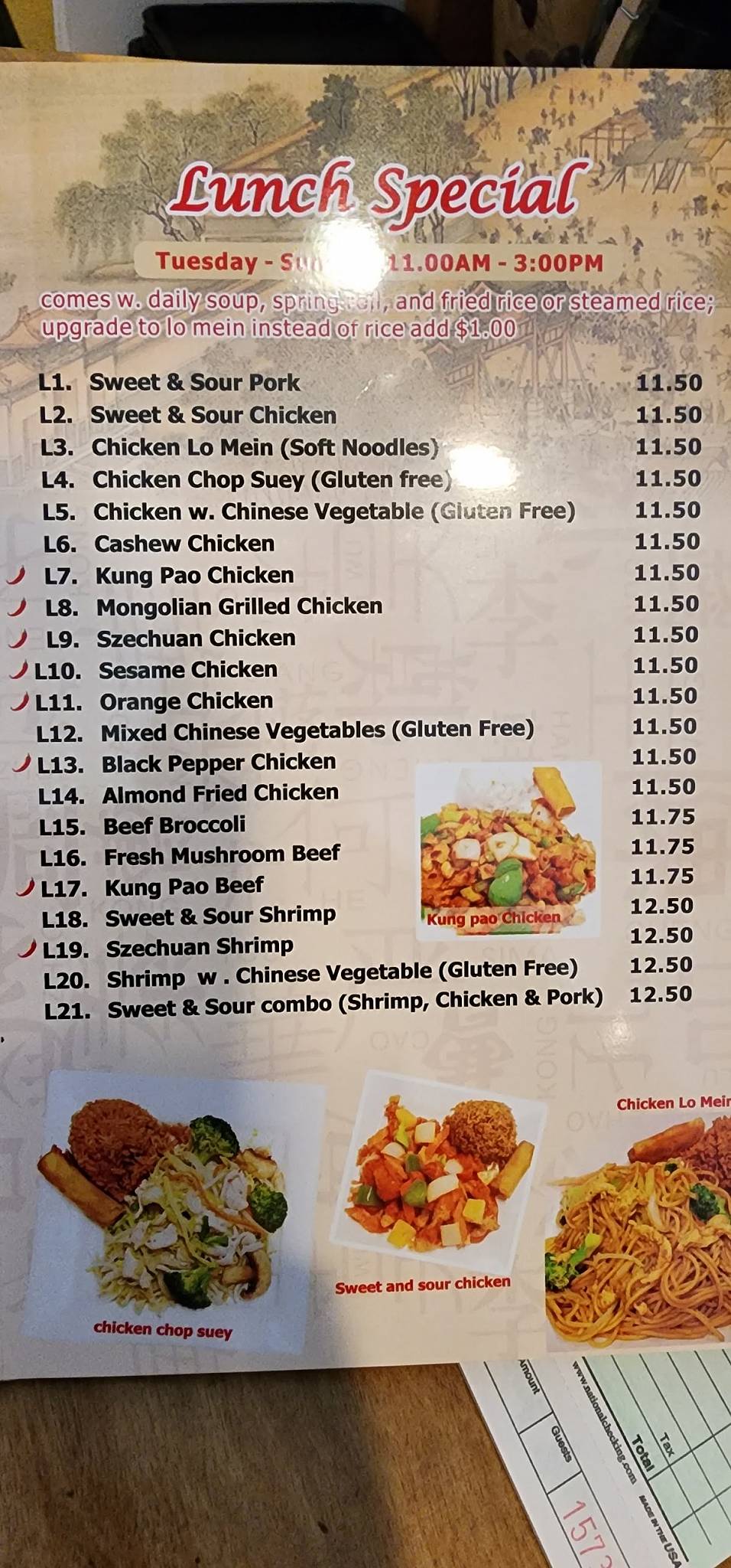 Menu at Dragon Village restaurant, Colville
