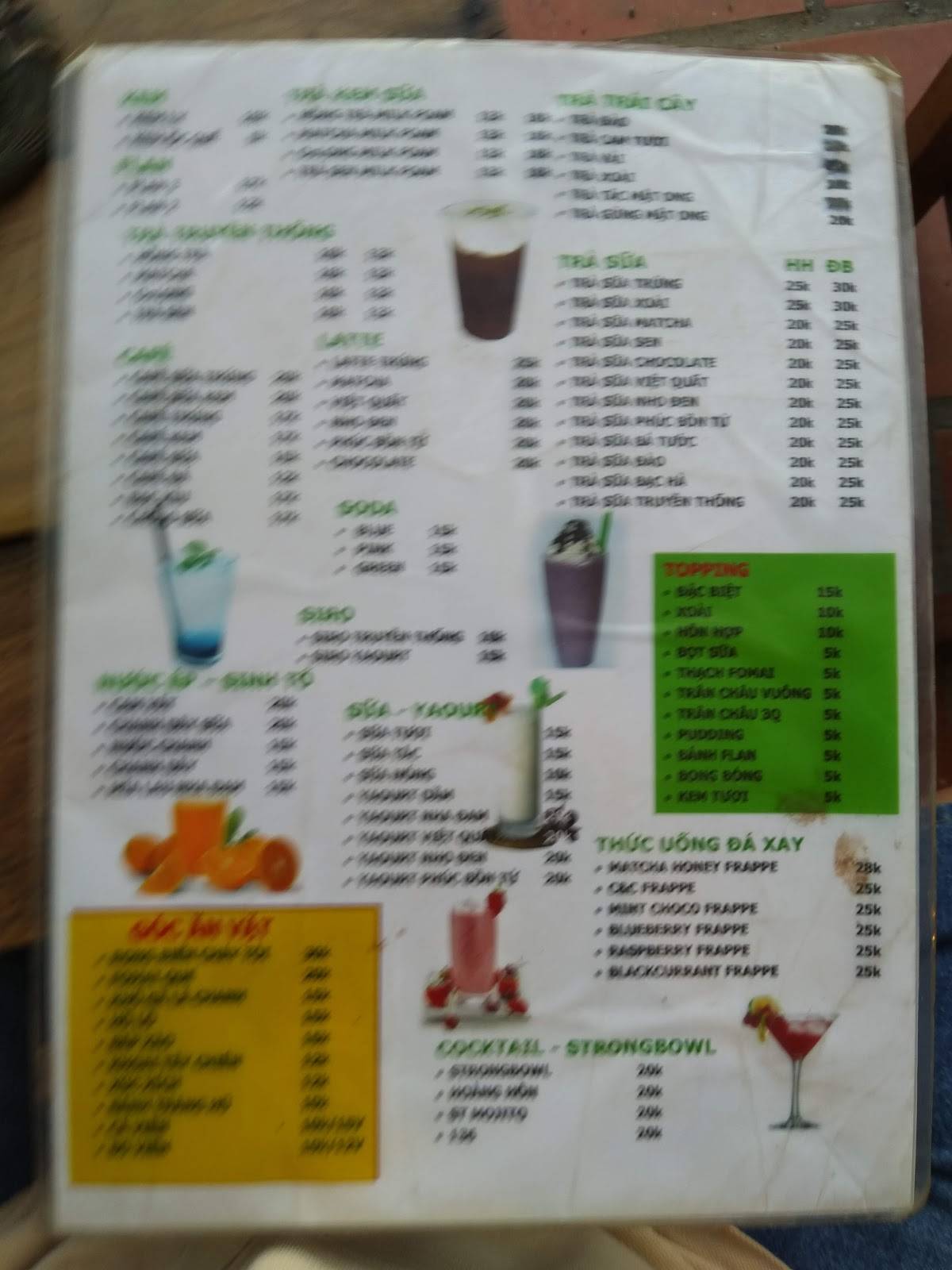 Menu at Cơm Tấm restaurant, Phan Thiet