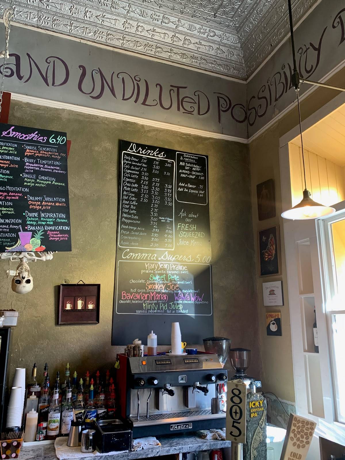 Menu at Comma Coffee cafe, Carson City