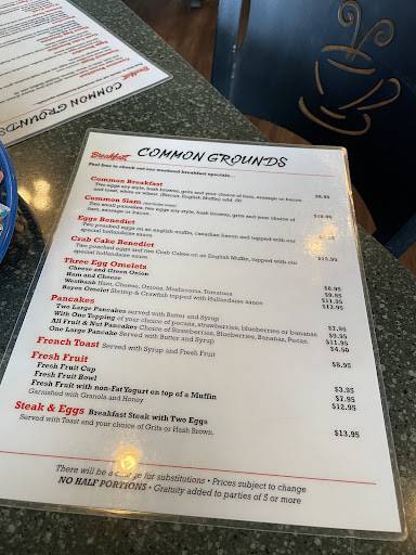 Menu at Common Grounds Coffee House & Cafe, Gretna