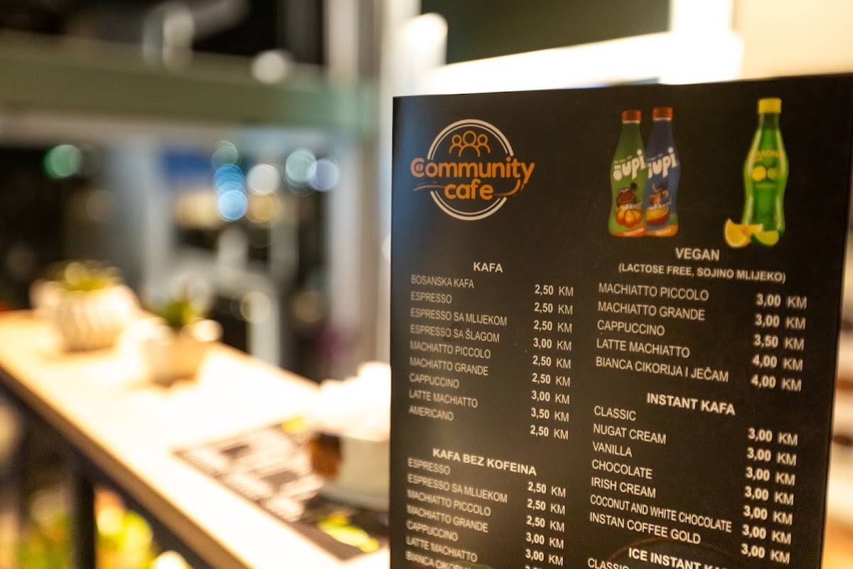 Menu at Community Cafe, Tuzla