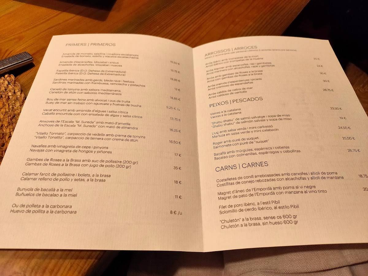 Menu at Compartir restaurant, Cadaqués, Riera de Sant Vicenç