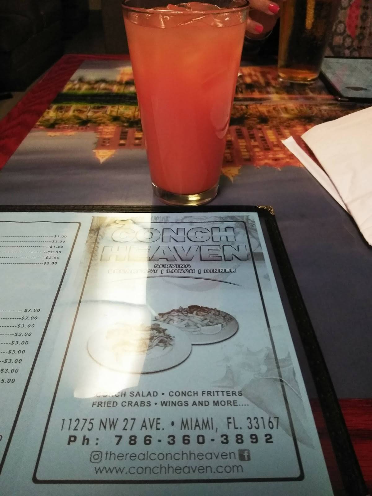 Menu at Conch Heaven restaurant, Miami, NW 27th Ave