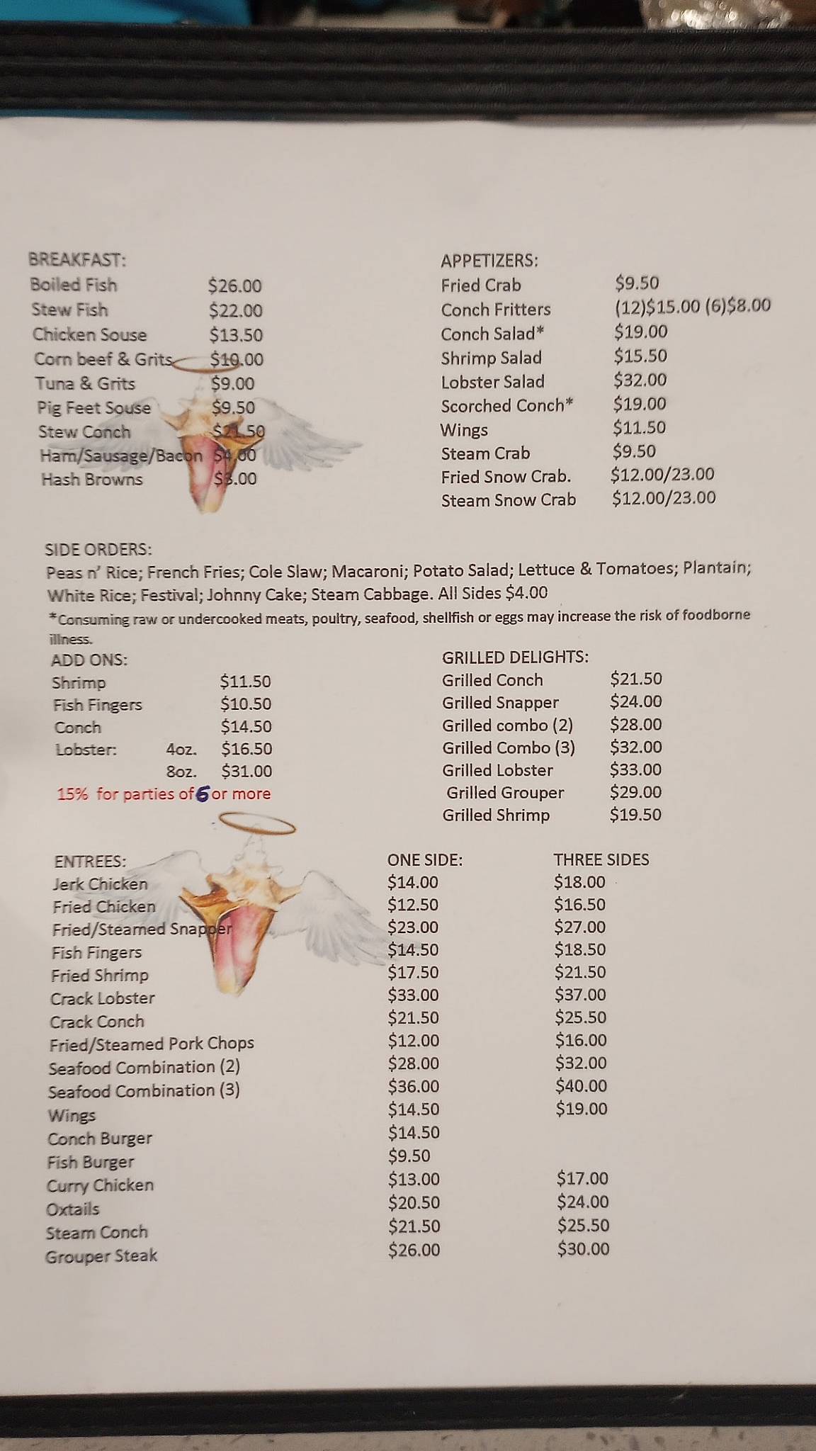 Menu at Conch Heaven restaurant, Miami, NW 27th Ave