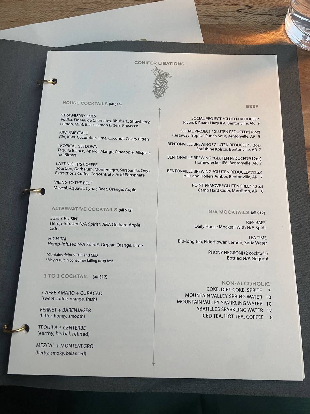 Menu at Conifer pub & bar, Bentonville