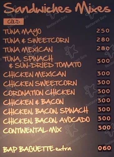 Menu at Continental Sandwich Bar, London