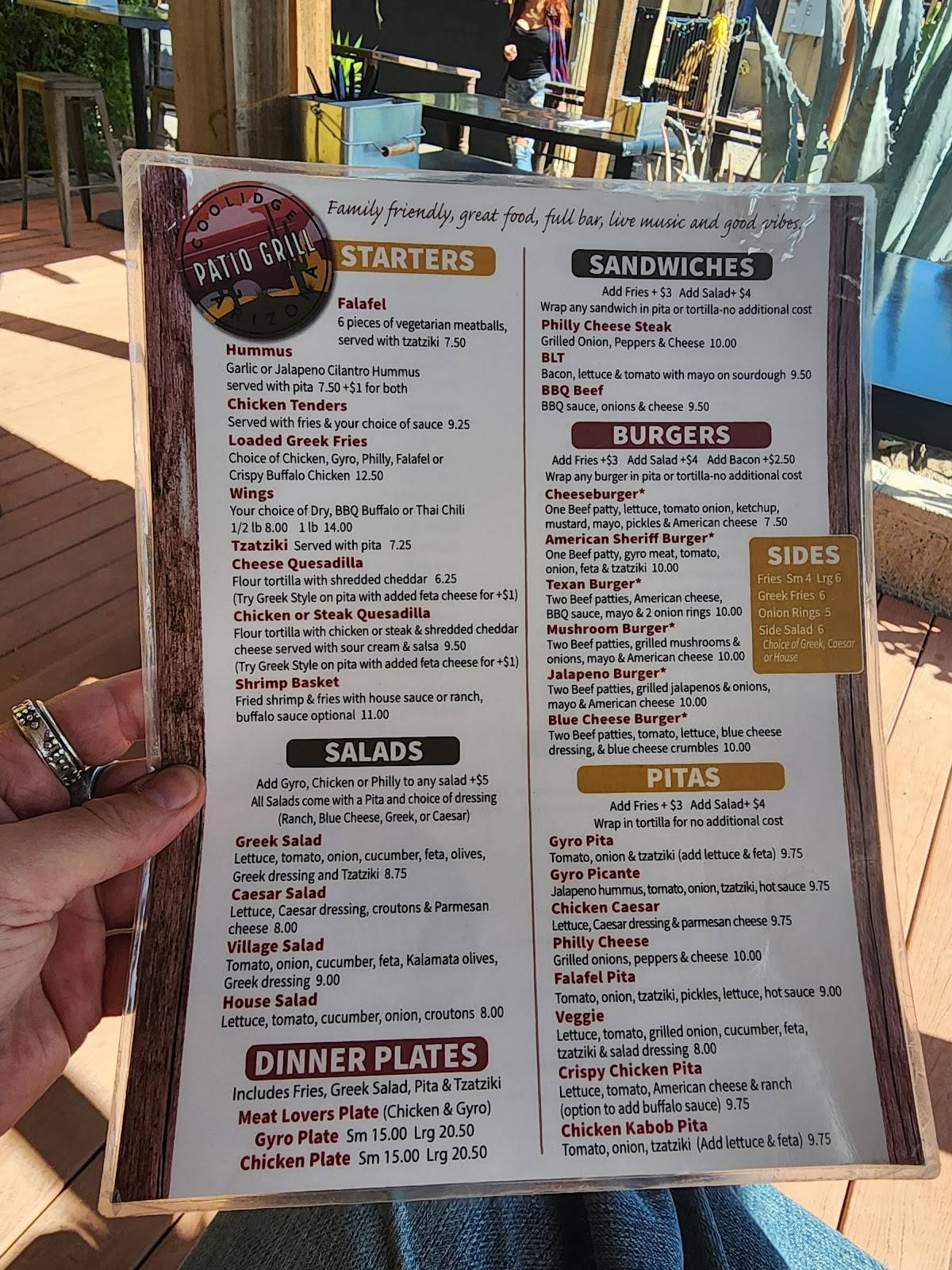 Menu at Coolidge Patio Grill (Pita Patio) restaurant, Coolidge