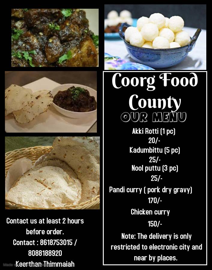 Menu at Coorg Food County, Bengaluru