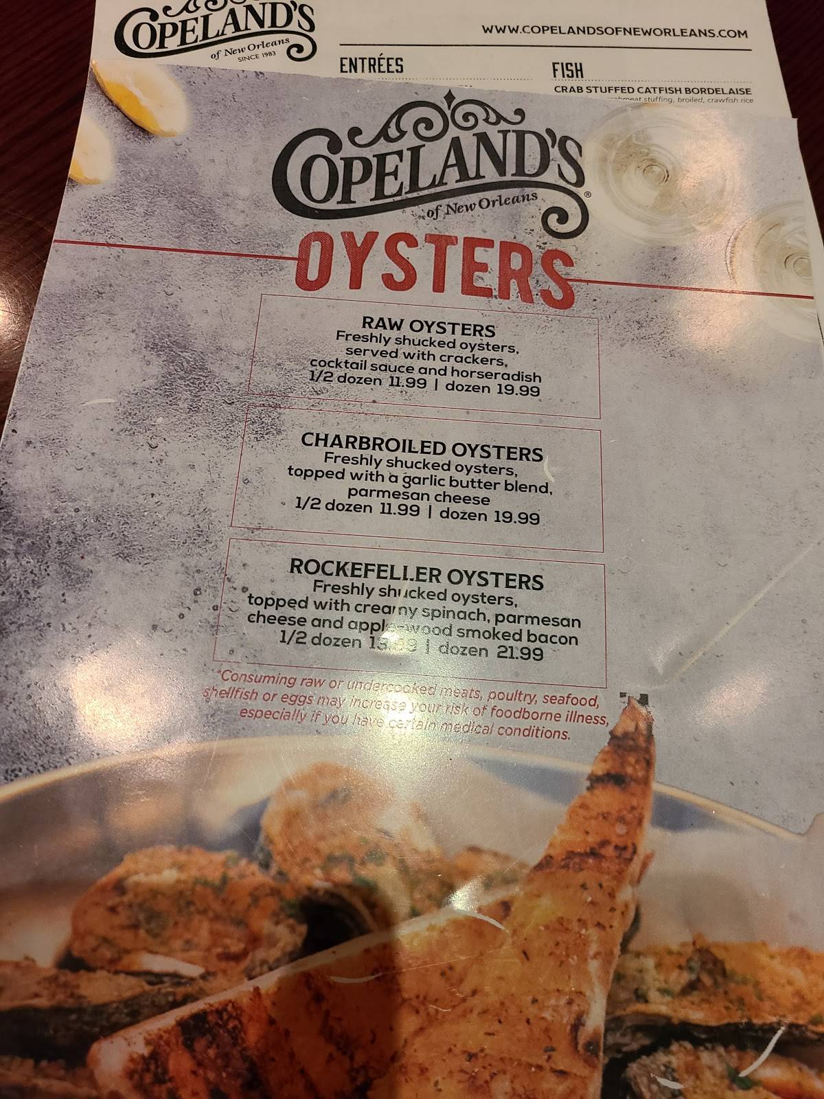 Menu at Copeland's of New Orleans steakhouse, Jacksonville