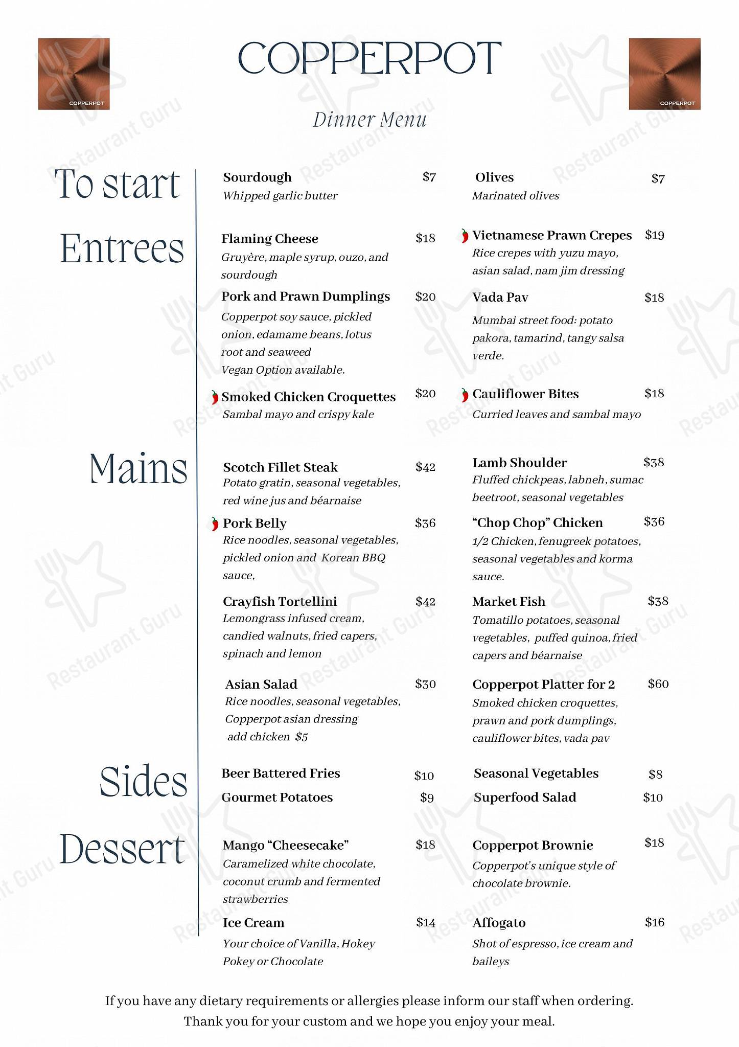 Menu at Copper Pot Gastro Pub, Waipukurau