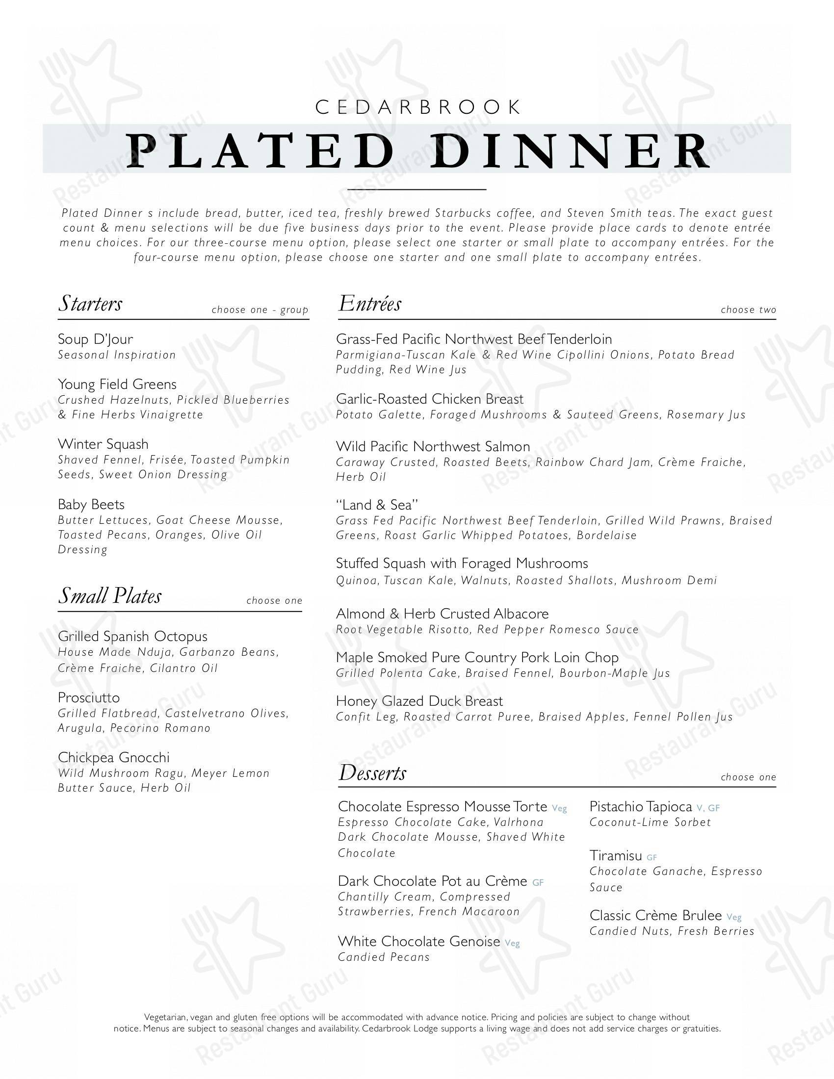 Menu at Copperleaf Restaurant & Bar, SeaTac