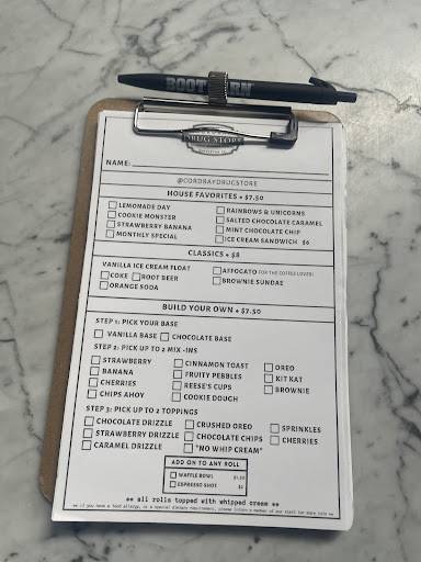 Menu at Cordray Drug Store restaurant, Galveston