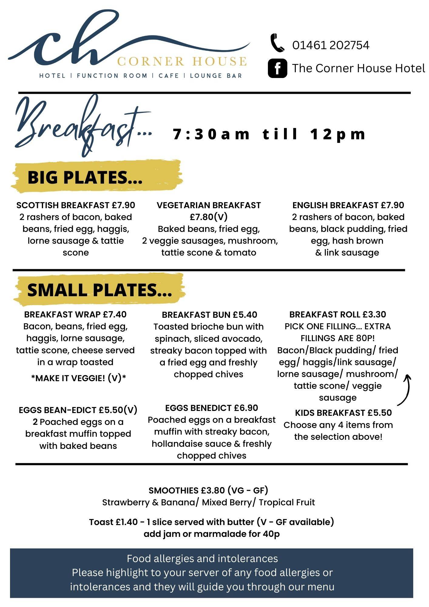 Menu at Corner House Hotel pub & bar, Annan