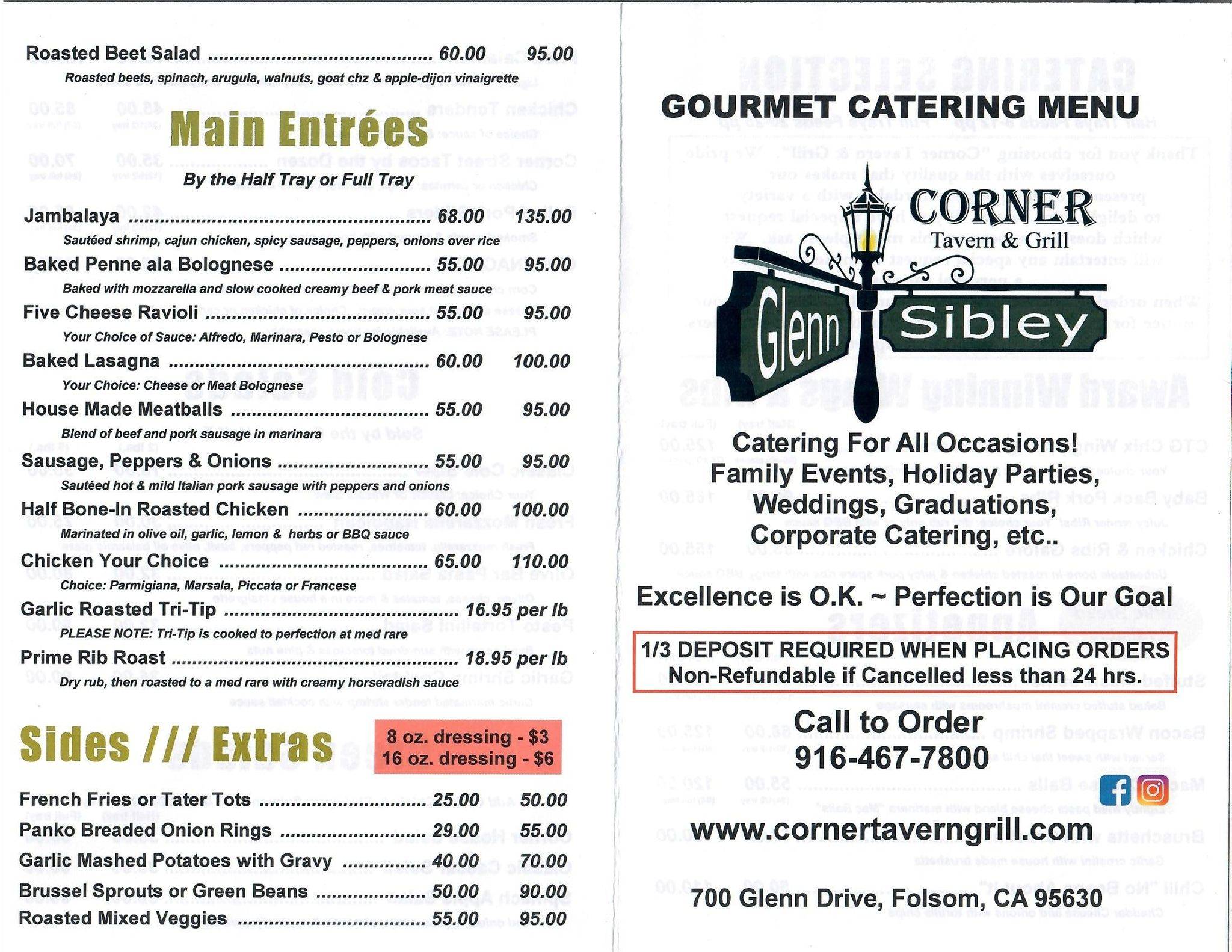 Menu at Corner Tavern & Grill pub & bar, Folsom, 700 Glenn Dr