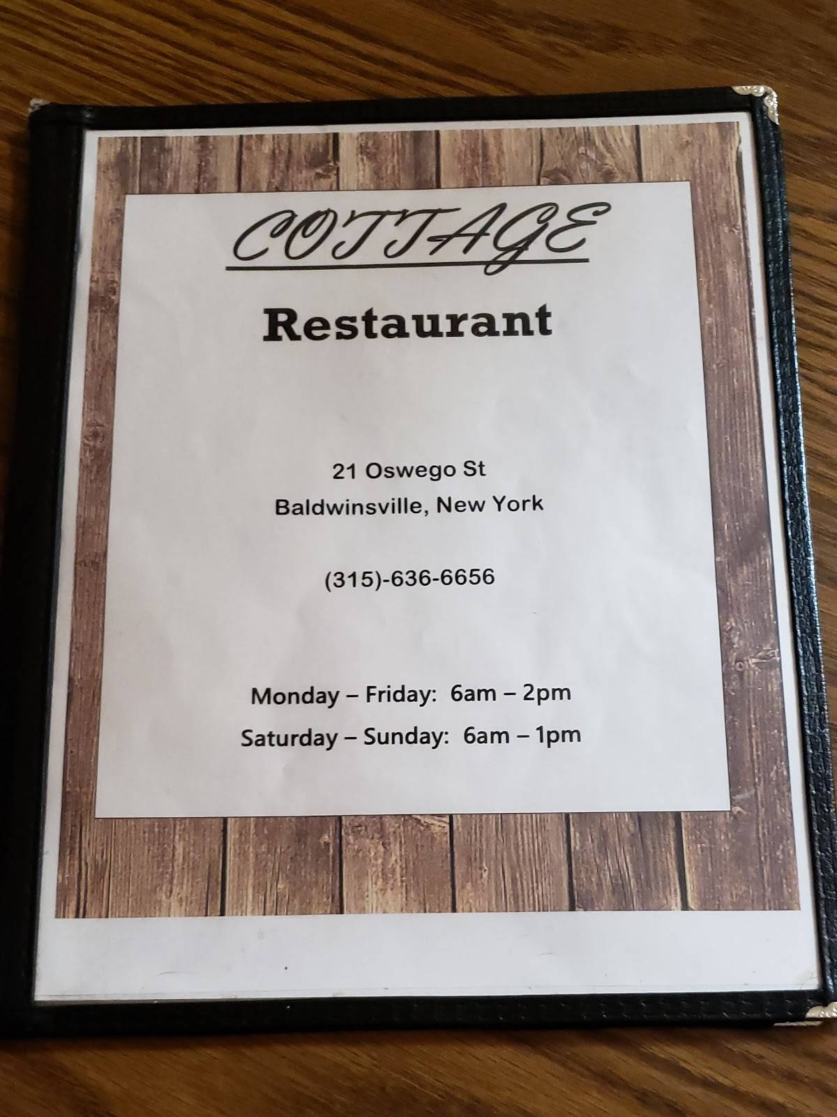 Menu at Cottage Restaurant, Baldwinsville