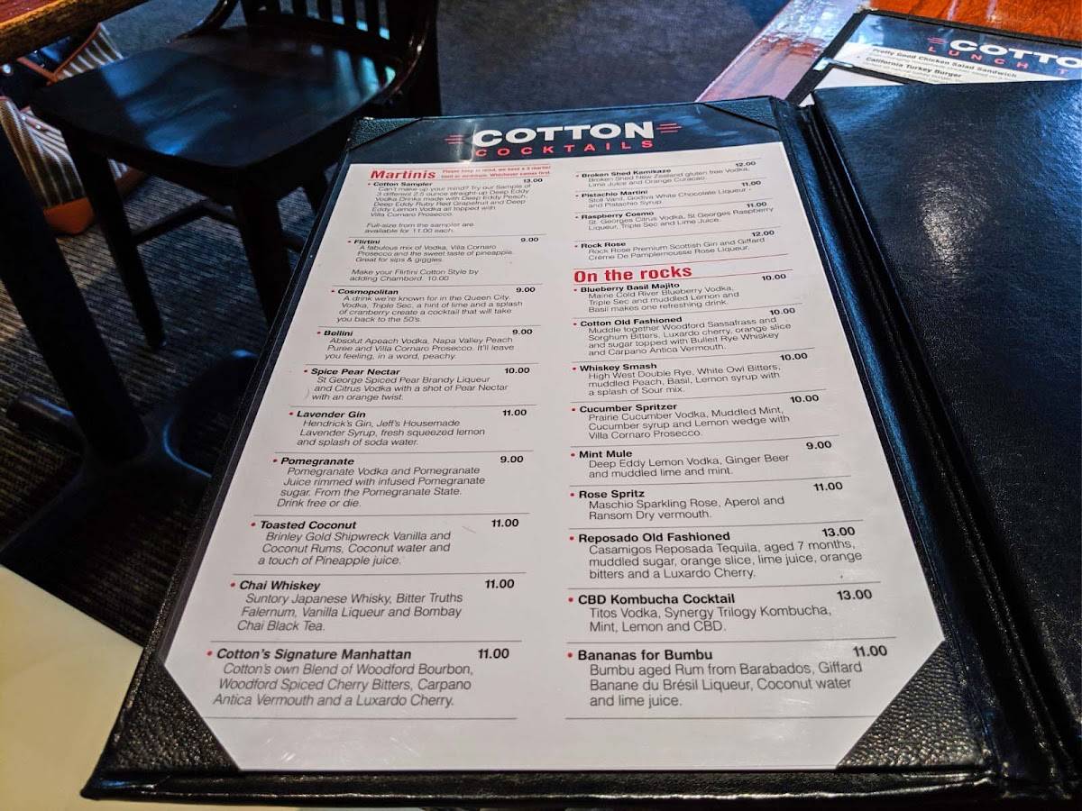 Menu at Cotton Restaurant, Manchester