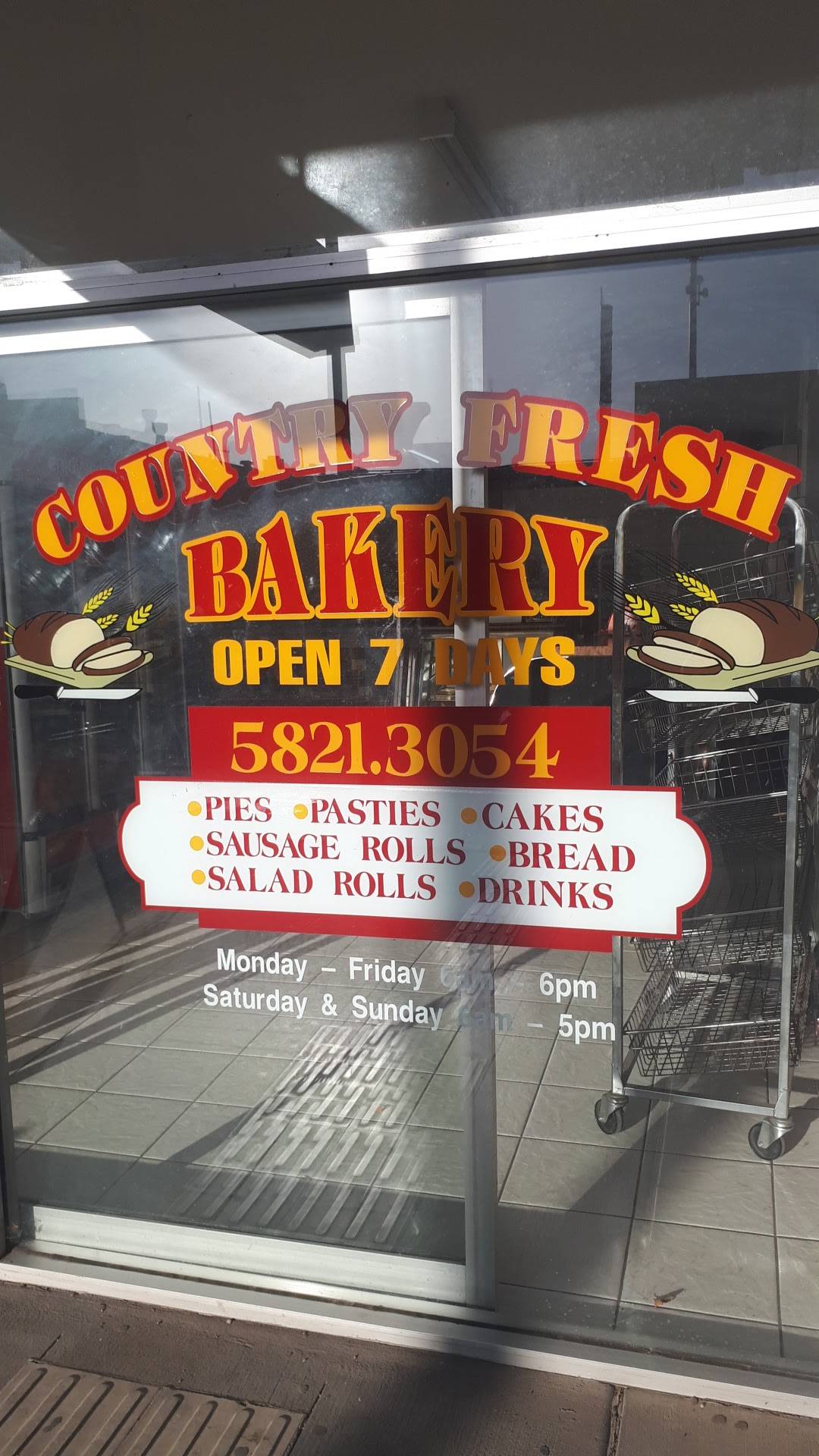 Menu at Country Fresh Bakery, Shepparton