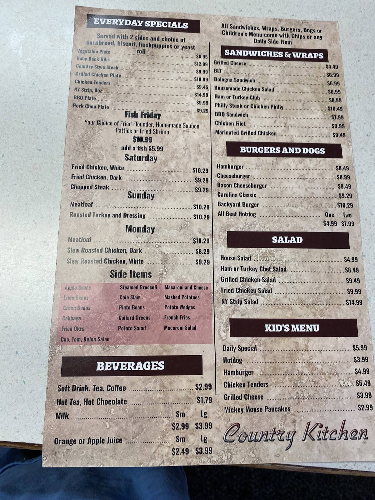 Menu at Country Kitchen BBQ, Greensboro, Hicone Rd