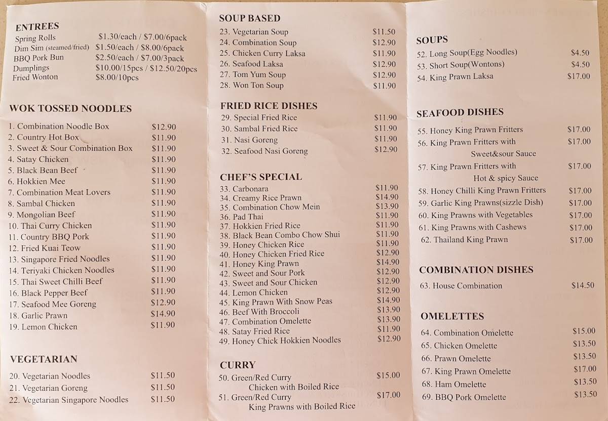 Menu at Country Noodles fast food, Mudgee