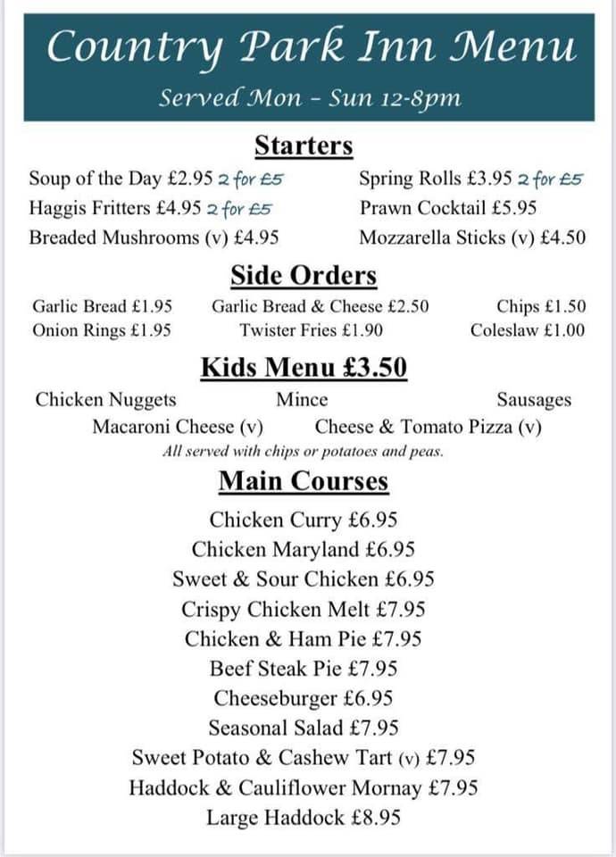 Menu at Country Park Inn restaurant, Mintlaw