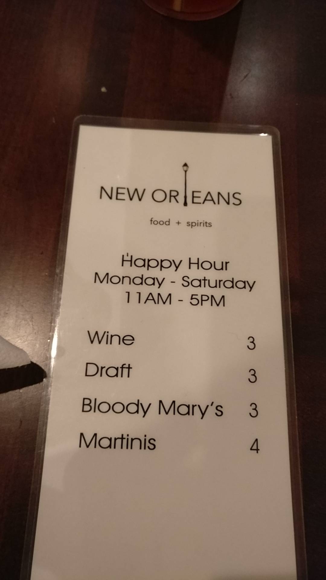 Menu at New Orleans Food & Spirits restaurant, Covington