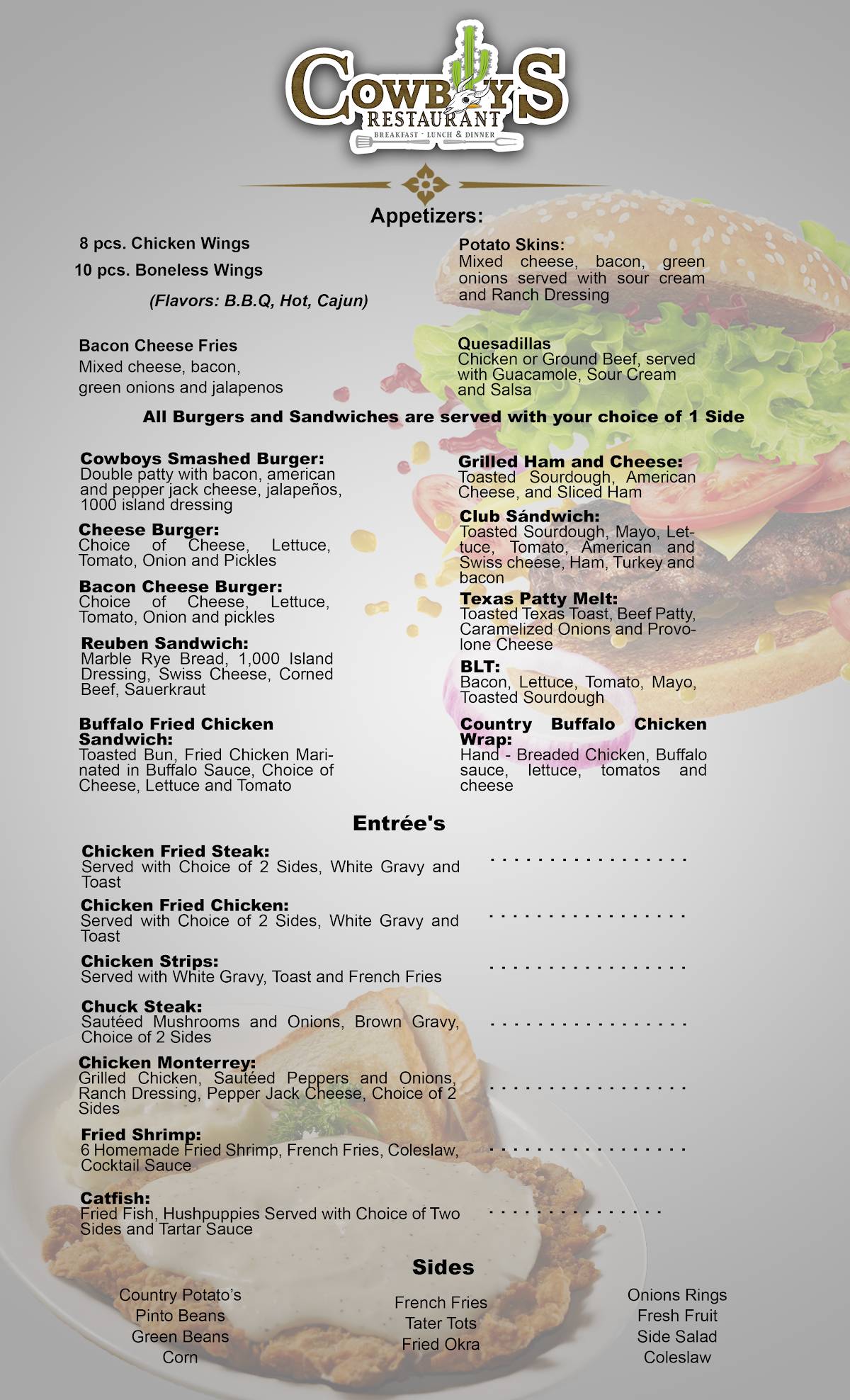 Menu at Cowboys Restaurant, Krum
