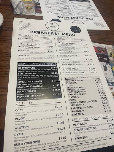 Menu at Cozy Kitchen restaurant, Stevens Point