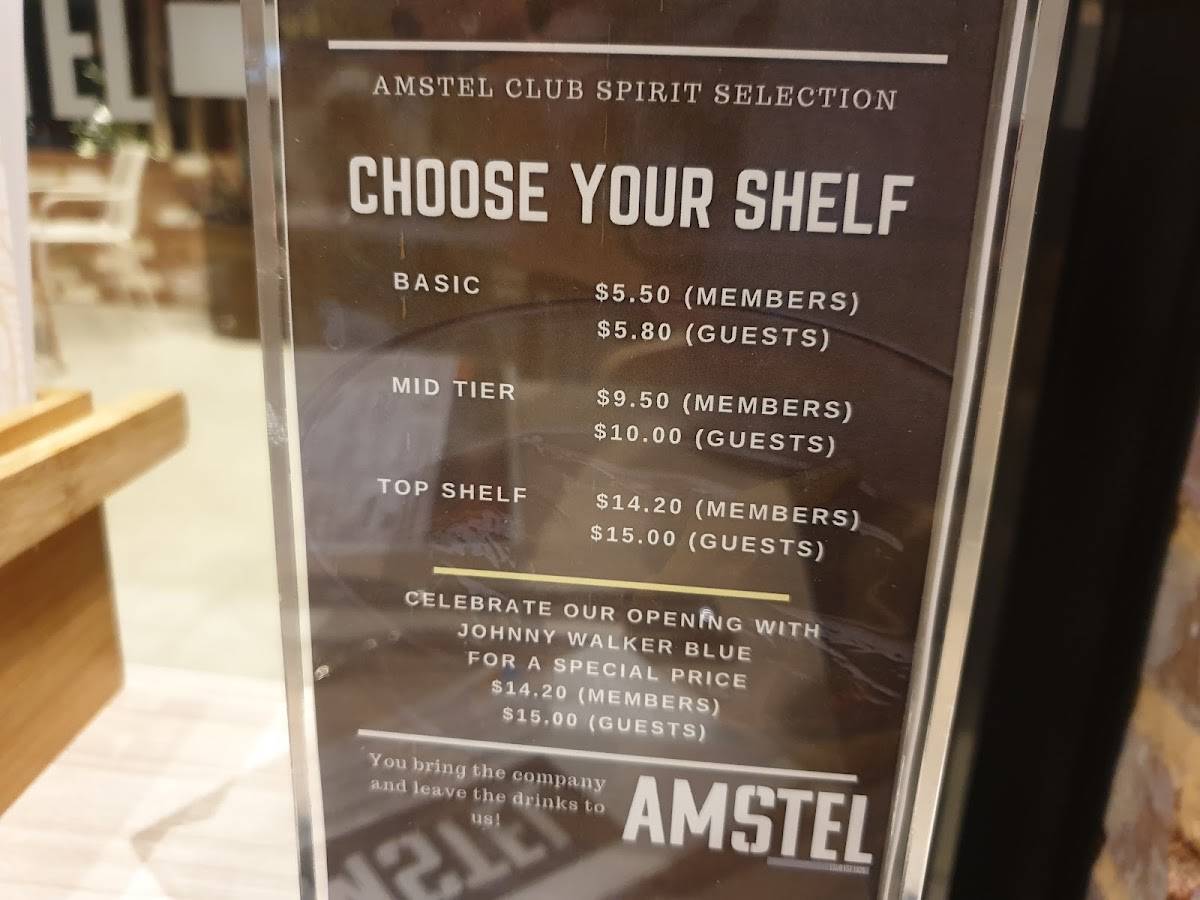 Menu at Amstel Club, Cranbourne