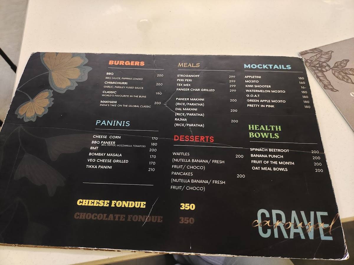 Menu at Crave Carousel, Chandrapur