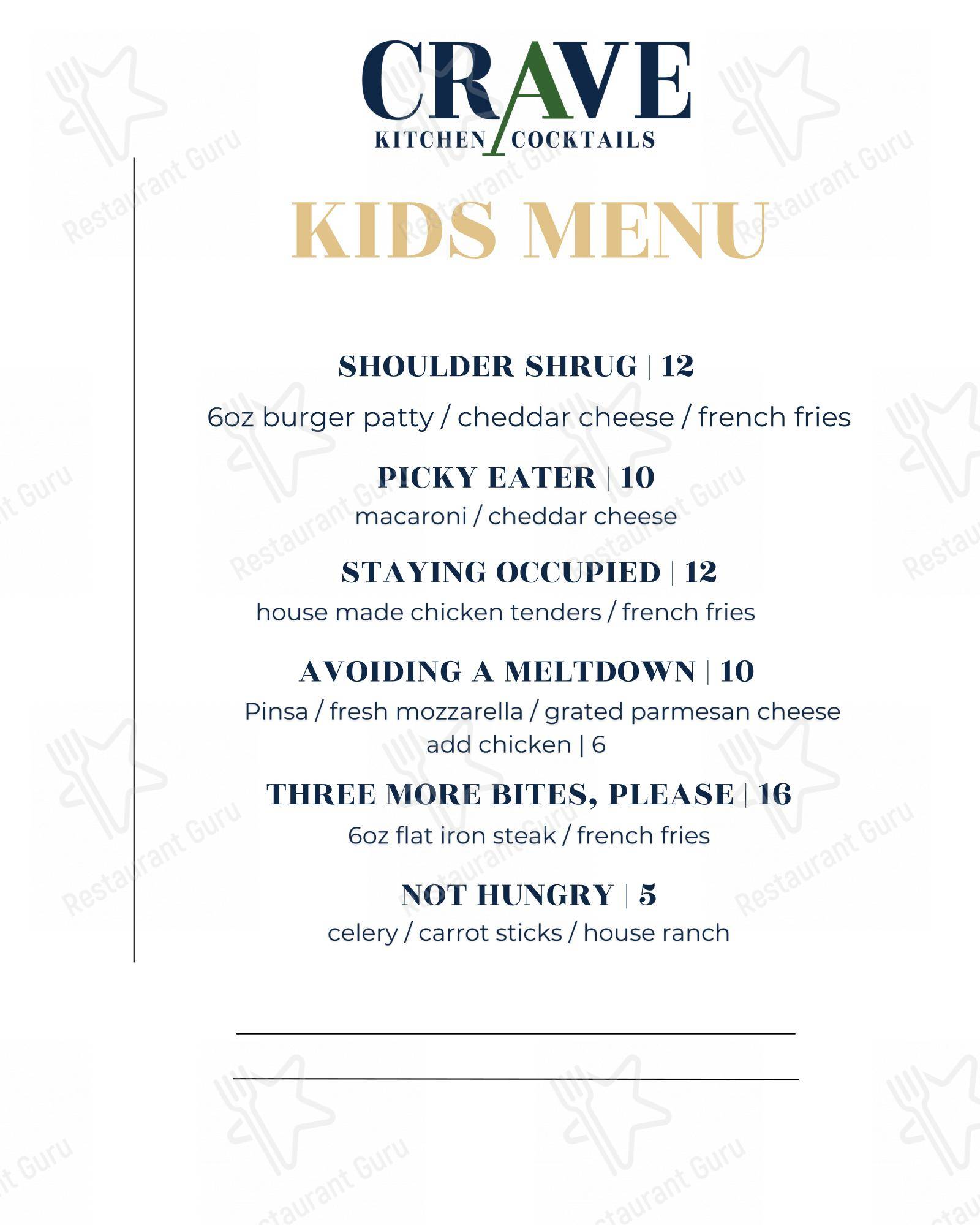 Menu at Crave Kitchen & Cocktails restaurant, Rockford