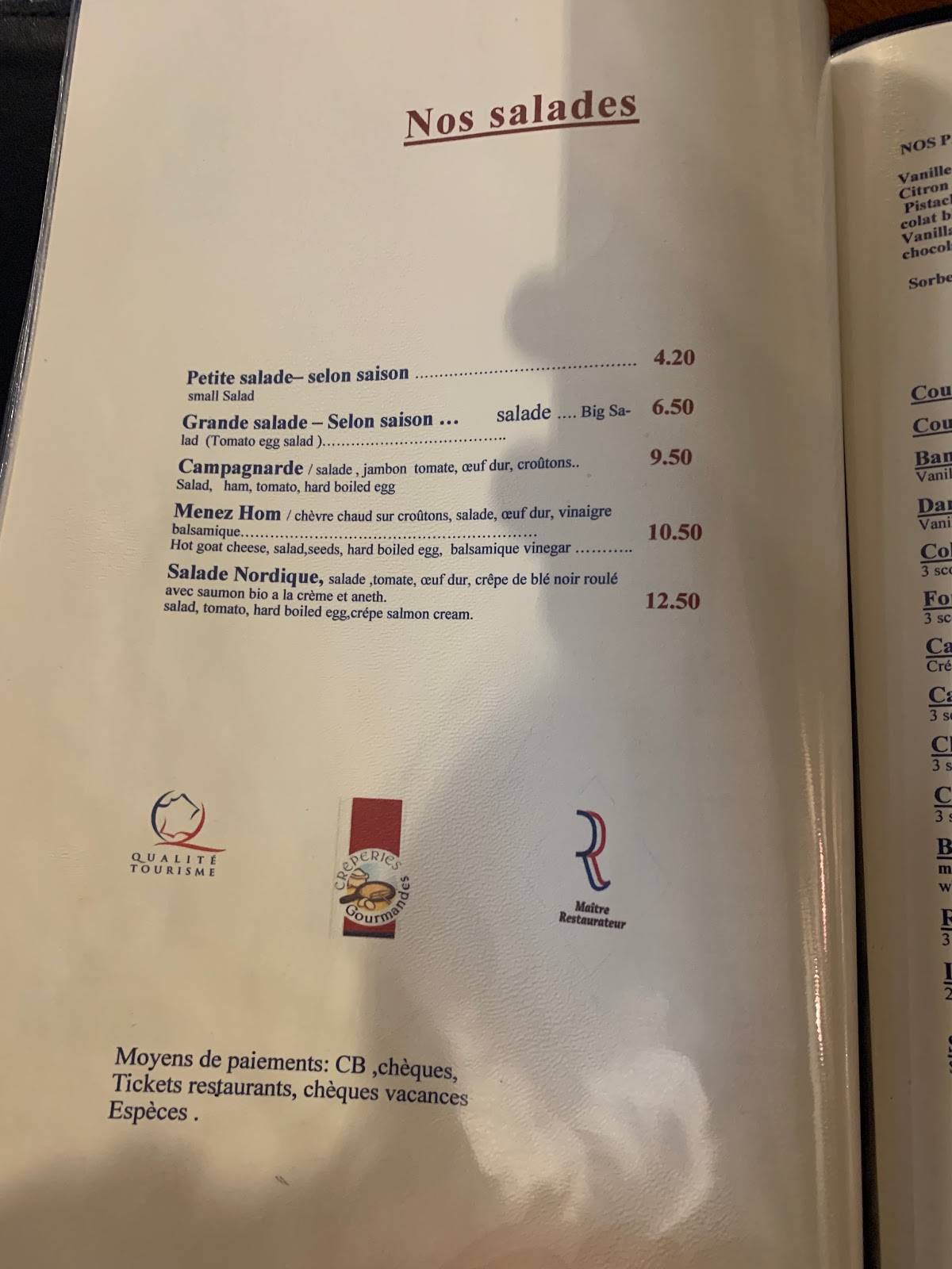 Carta del restaurante Crêperie La Fregate, Le Faou