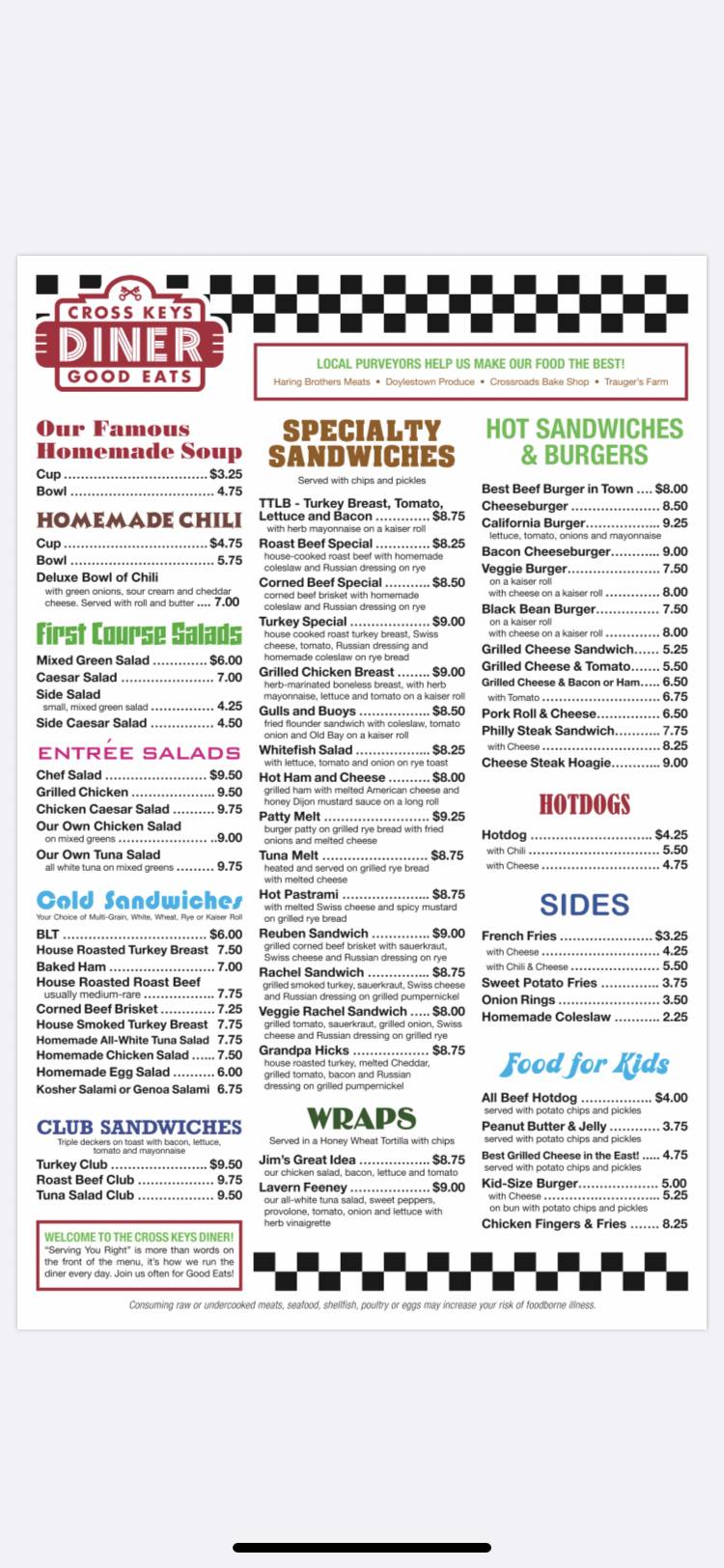 Menu at Cross Keys Diner restaurant, Doylestown