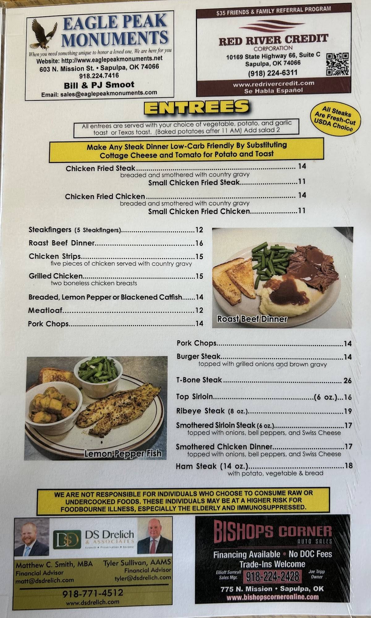 Menu at Crossroads Diner cafe, Bristow, 120 W 12th Ave