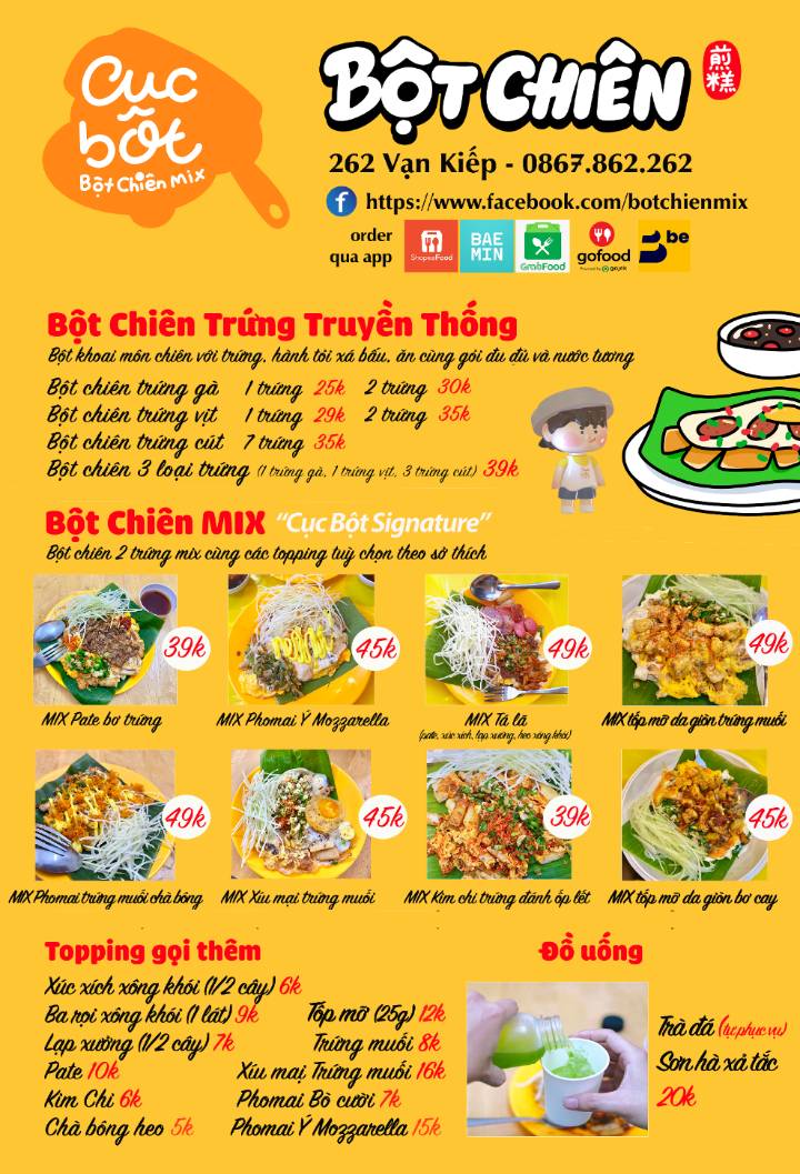 Menu at Cục Bột, Ho Chi Minh City
