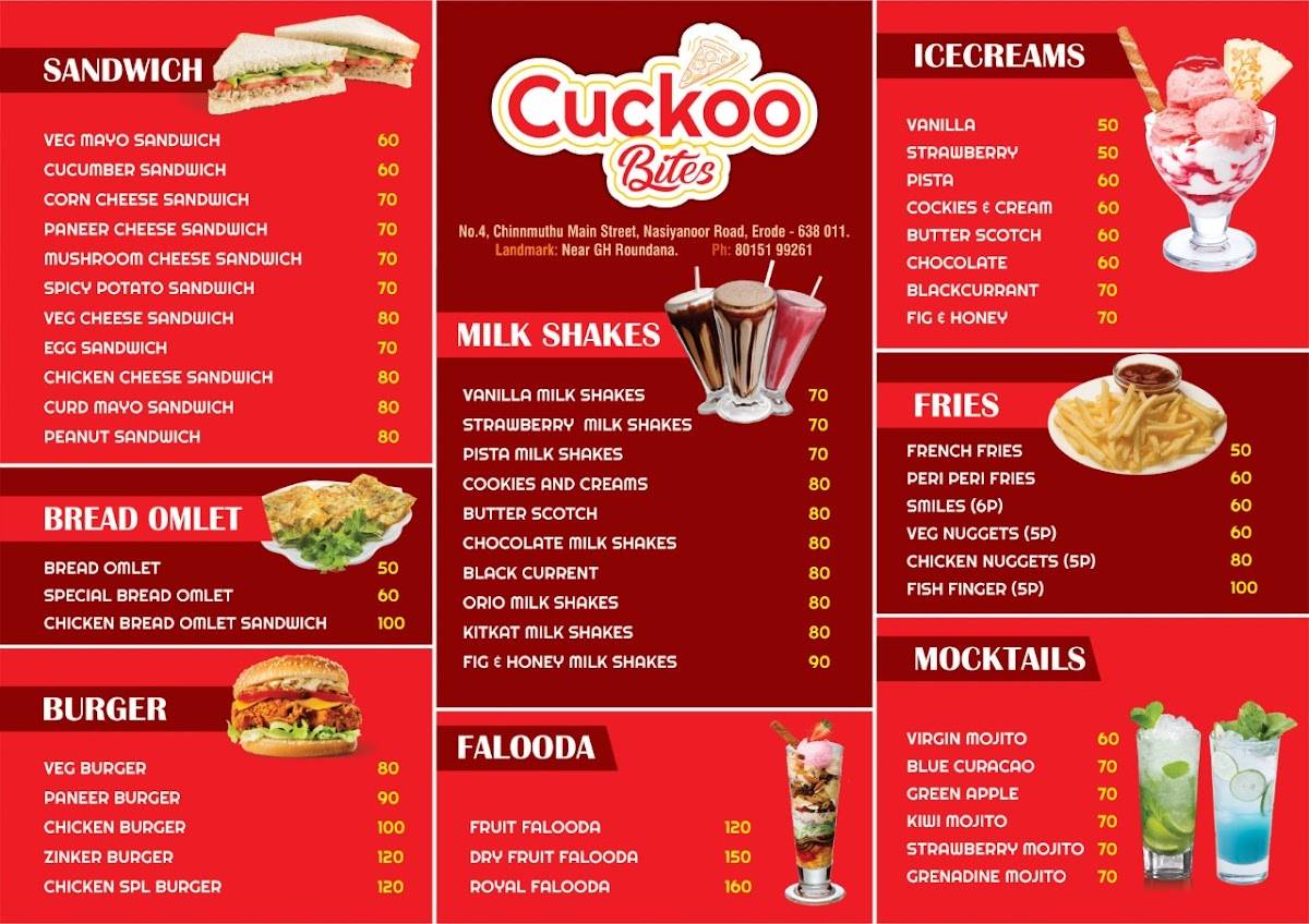 Menu at Cuckoo Bites, Erode