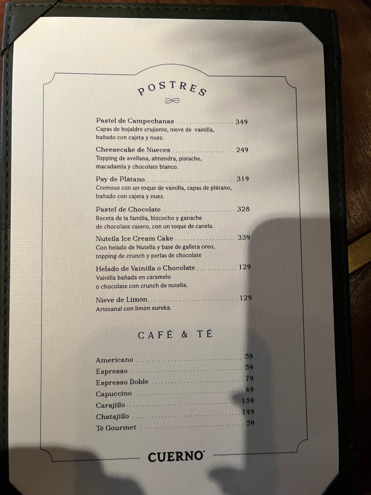 Carta de parrilla Cuerno Andares, Guadalajara