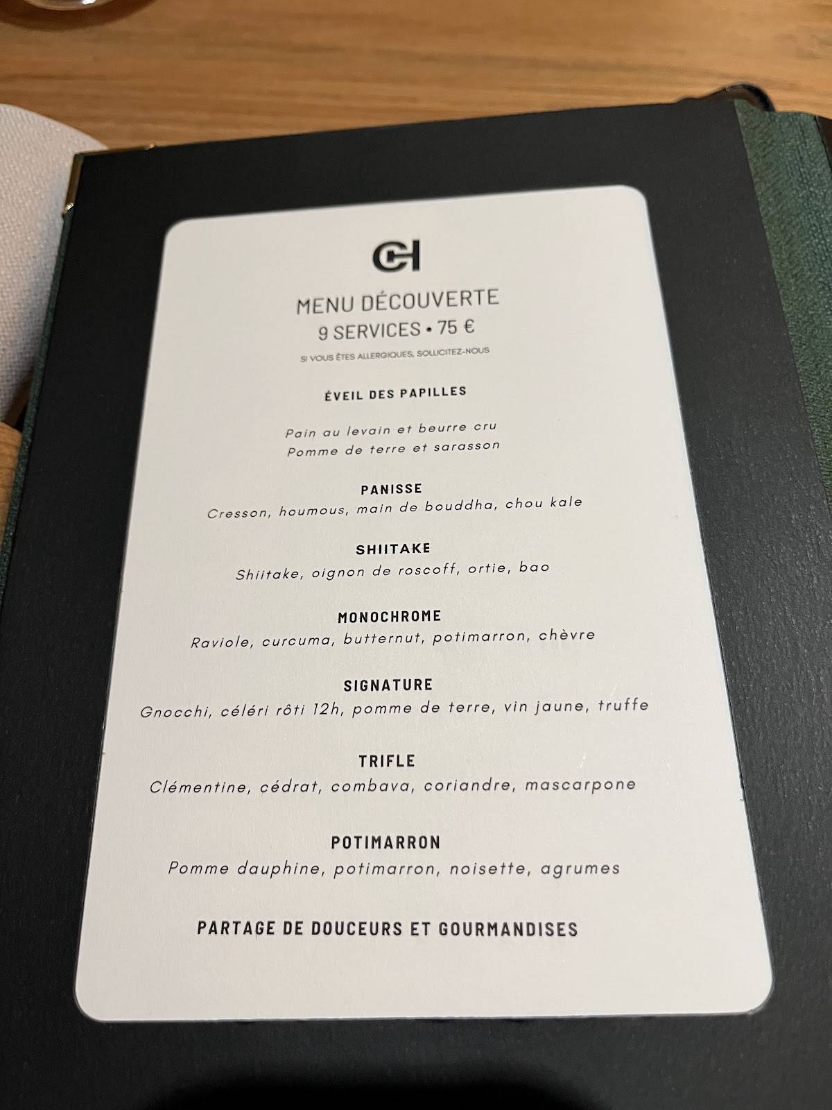 Menu au Culina Hortus restaurant, Lyon