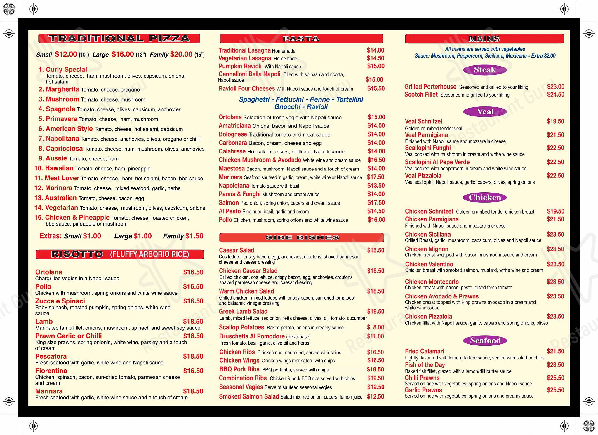 Menu at Mi Scuzi pizzeria, Fitzroy North