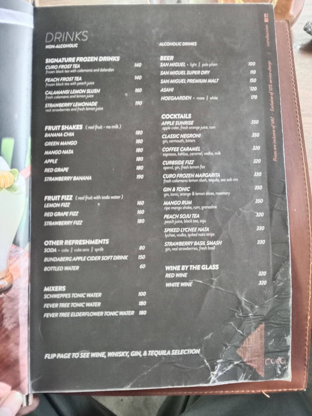 Menu at Curo La Union restaurant, San Juan
