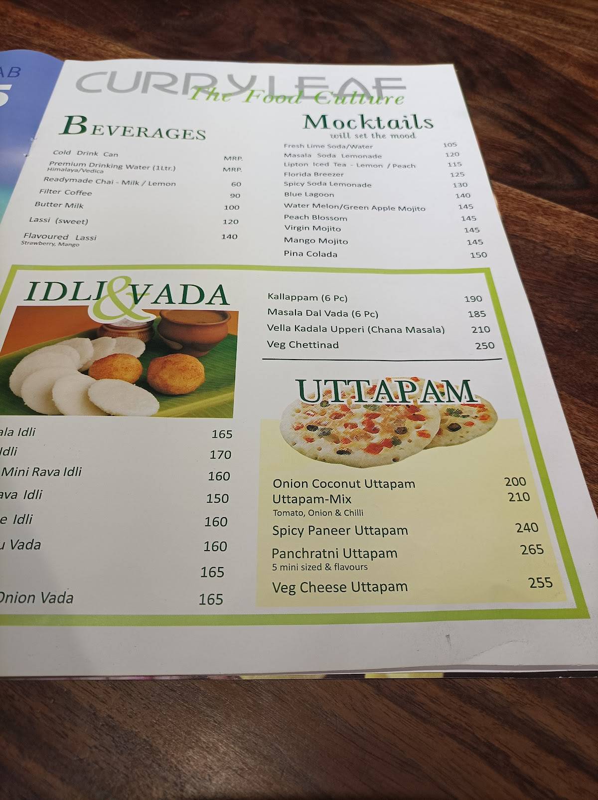 Menu at Curry Leaf, Allahabad, Edmonston road