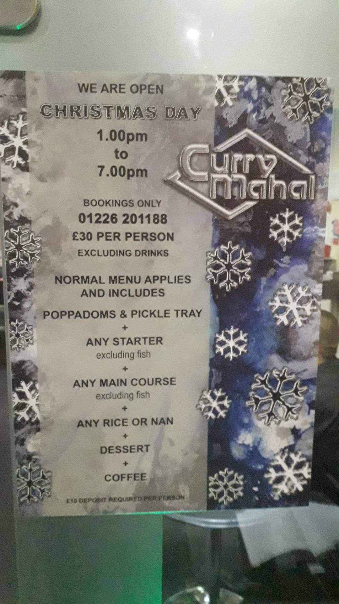 Menu at Curry Mahal Restaurant, Barnsley