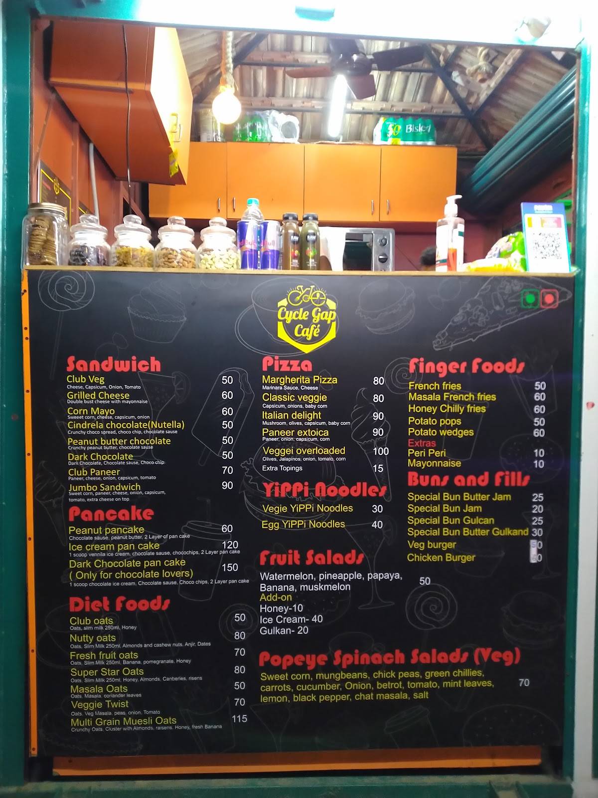 Menu at Cycle gap cafe, Bengaluru