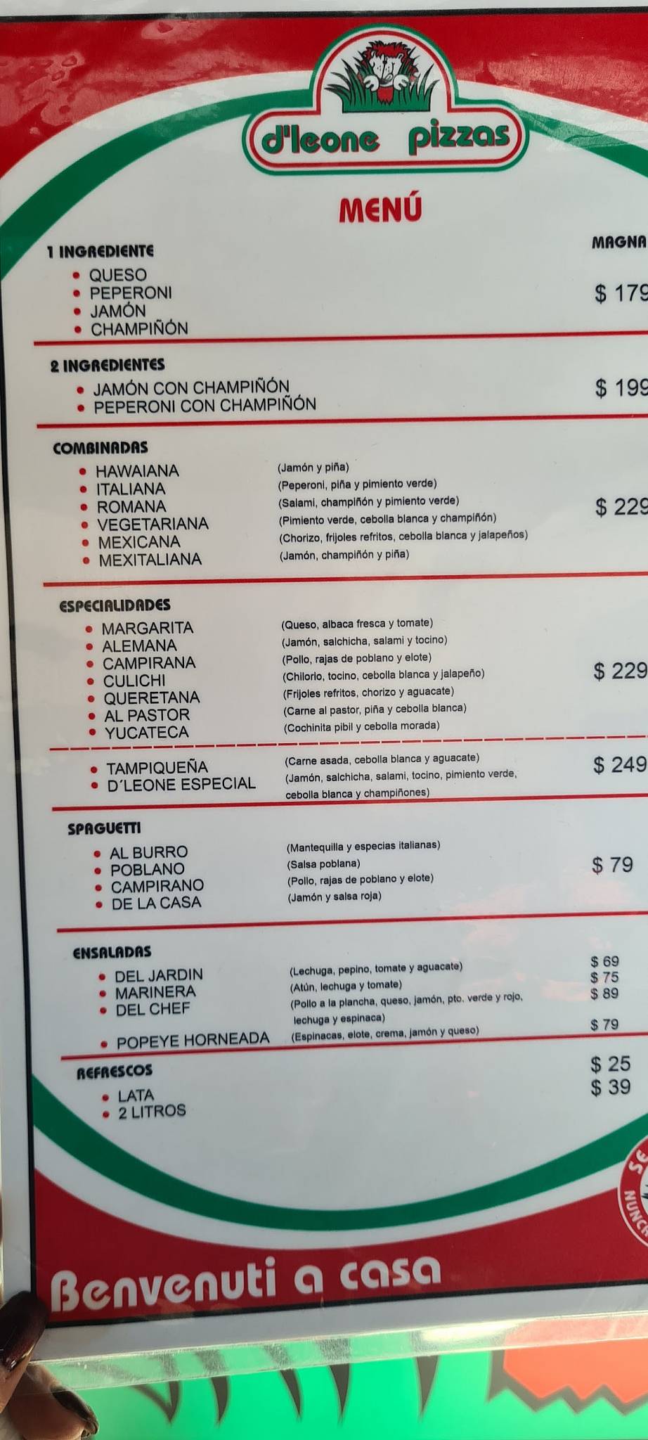 Menu at D´leone Pizzas La conquista restaurant, Culiacán